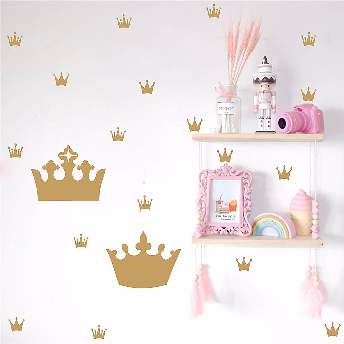 Crown Wall Decals for Girls Bedroom Kids Room Decals Nursery Wall Decals, Princess Crowns Wall Stickers, Crown in The Wall Removable Peel and Stick Wall Decals Metallic Vinyl Decals
