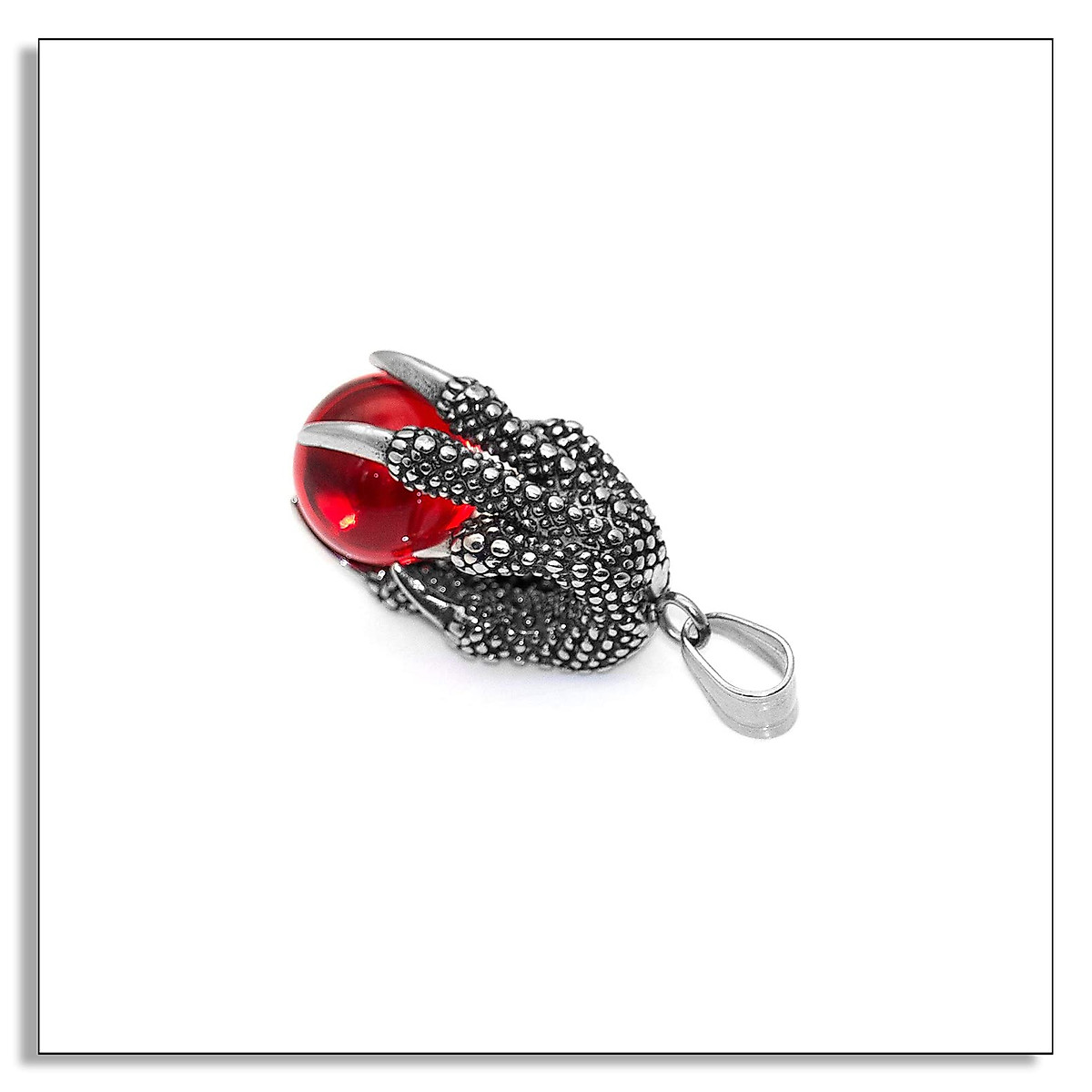 Heavstjer Punk Rock Stainless Steel Dragon Claw Pendant Crystal Ball Necklace,24inches Link Chain (A_Red Ball)