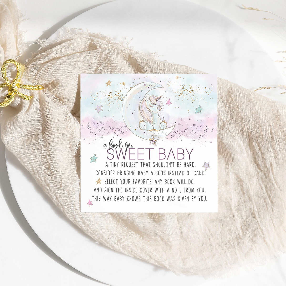 Unicorn Books for Baby Shower Cards - 25 Pack - Cute Invitation Inserts for Girls - Bring a Book Instead of Cards Poem - Storybook Theme Ideas