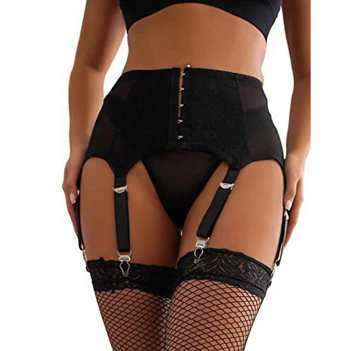 Love Salve Lingerie for Women - Sexy 2-Piece Garter Belt Set with Lace & Adjustable Straps - Valentine's Day Lingerie Women - Garter Belt with Stockings for Women - Perfect Fit & Curves Enhancement