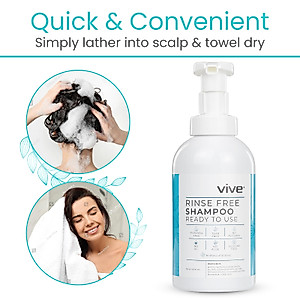 Vive Rinse Free Shampoo (4 Pack) - 16 Ounce Waterless Foam Wash For Elderly, Bedridden Patients, Women, Men - No Water Shower Cap Alternative For Washing Sensitive Skin - For Hospital, Camping, Hiking
