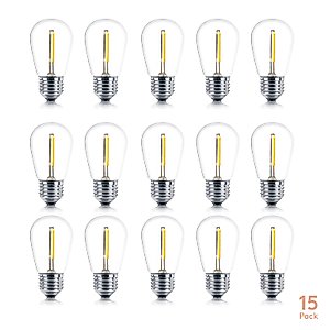 Brightech Ambience PRO Replacement LED Light Bulbs, 1 Watt LED Edison-Inspired Exposed Filaments Plastic Bulbs, S14 Energy Efficient Outdoor String Lights Bulbs - 15 Pack
