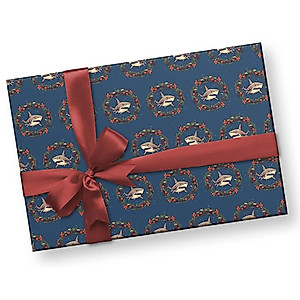 Shark Wreath Christmas Wrapping Paper, Christmas Holiday Gift Wrap, Ocean Animal Theme Party Decor (20 inch x 30 inch sheet)