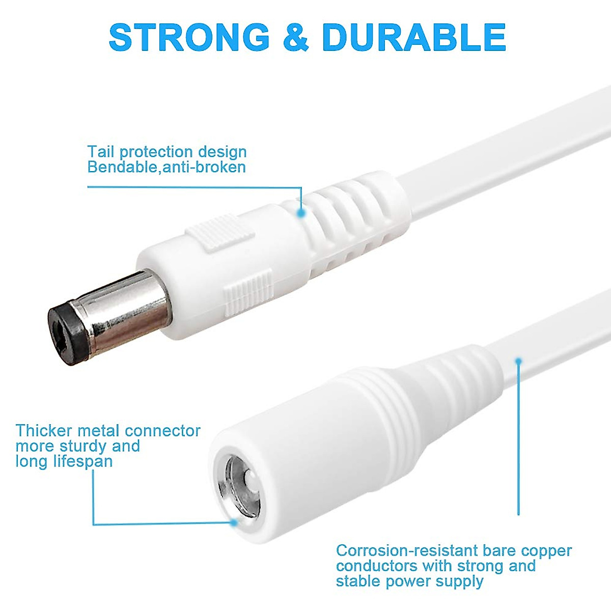 2-Pack DC Extension Cord 5.5mm x 2.1mm 10ft,12v DC Power Extension Cable for Security Camera,Dvr Standalone LED Strip,Car,CCTV IP Surveillance,5v 9v 24v 12 Volt Male to Female Plug Supply Adapter