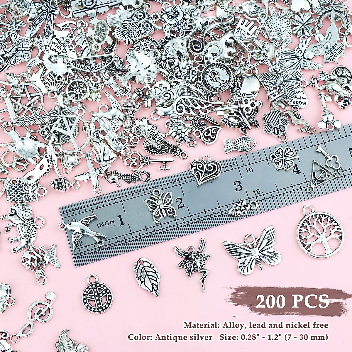 JIALEEY 200 PCS Wholesale Bulk Lots Jewelry Making Charms Mixed Smooth Tibetan Silver Metal Charms Pendants DIY for Necklace Bracelet Jewelry Making and Crafting