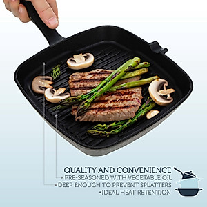 Potted Pans Square Cast Iron Skillet - 9.4-inch Pre-Seasoned Cast Iron Griddle Cooking Pan Camping Skillet Iron Pan