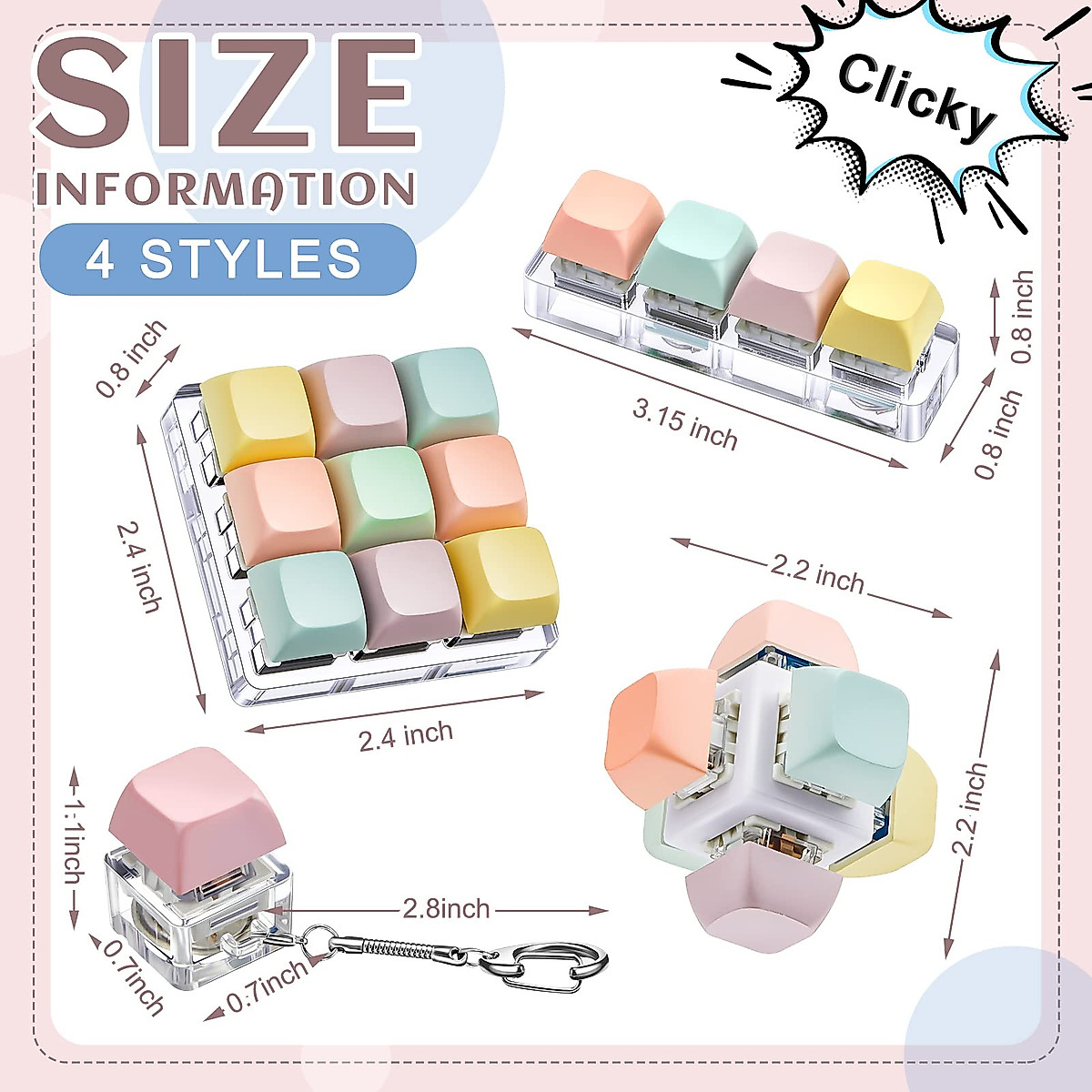 4 Pcs Decompression Toys Keyboard Clicker Toy Keyboard Cube Toy Mechanical Key Toy Keyboard Button Stress Relief for Adult Gifts to Relief Pass Time (Trendy)
