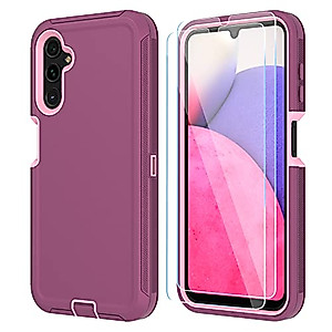 ONOLA Phone Case Compatible with Samsung Galaxy A14 5G with HD Screen Protector (2 Pack), Durable Shockproof 3-Layer Cover (WineRed Pink)