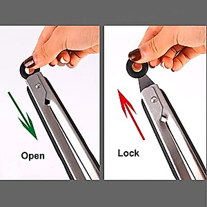Akuzedos Kitchen Tongs,Stainless Steel Cooking Tongs Silicone Non-slip Grip, Locking Grilling Food Tongs Set of 2, 9" and 12"