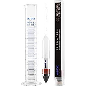 ARKA Hydrometer Set - Includes Thermometer & Measuring Cylinder Made of Borosilicate Glass 3.3 - High Precision Density Measurement for Saltwater Aquariums, Laboratory Quality, User-Friendly