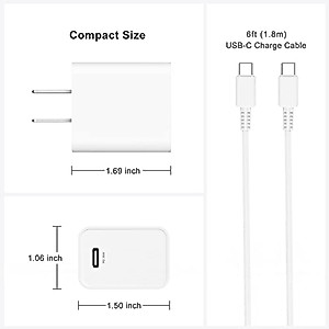 30W USB C Fast Charger, USB-C Power Adapter PD 3.0 GaN Charger for iPad Pro 12.9, 11 inch 2021/2020/2018, New Mini 6, Air 5th/4th, MacBook Air 13 12 inch, Google Pixel 6, 6ft USB C to C Cable(White)