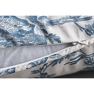 Maison d' Hermine Decorative Pillow Covers 100% Cotton Toile Washable Cushion Cover with Invisible Zipper for Home Decor, Sofa, Couch, Bedroom, The Miller - Denim - Spring/Summer (20"x20")