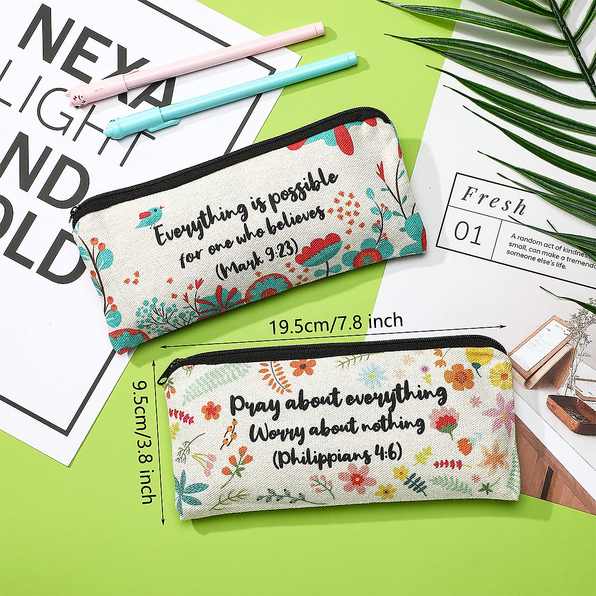 4 Pieces Inspirational Bible Verse Pencil Pouch Christian Pencil Case Scripture Makeup Bags Canvas Cosmetic Bags for Students Office Journaling Supplies (Bible Verse Pattern,7.8 x 3.8 Inch)