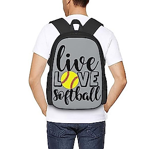 WZOMT Softball Backpack for Girls Women Men Boys, Funny Live Love Softball Yellow Sport Ball on Grey School Bookbags Rucksack Fashion Daypack Water Resistant Hiking Travel Bags Large 17"