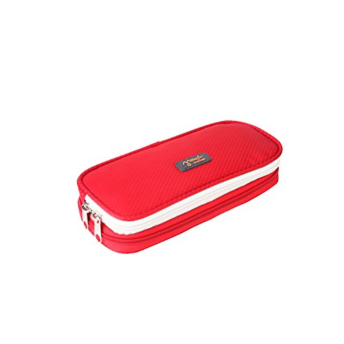 Large Capacity Double Zipper Pencil Case Bag Pen Pouch (Red, Red)