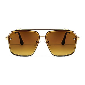 FEISEDY Sunglasses, Fashion Square Pilot Sunglasses, Vintage Metal Gradient Glasses for Men and Women, B4104