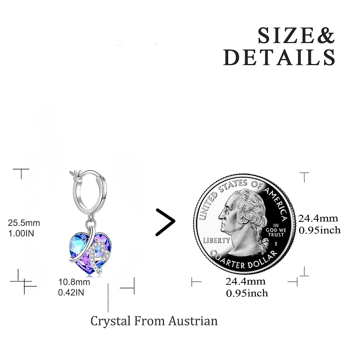 Austrian Purple Crystals Earrings Sterling Silver Heart Dangle Earrings Hoop Knot Earrings for Women Mother Day Jewelry Gift for Wife