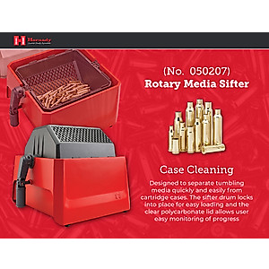 Hornady Rotary Media Sifter 050207 - Easily Separate Corn Corb or Steel Pin Tumbling Media from Cartridge Cases - Media Separator with Rotating Handle, Clear Lid, Sifter Drum Halves, & Locking Pin