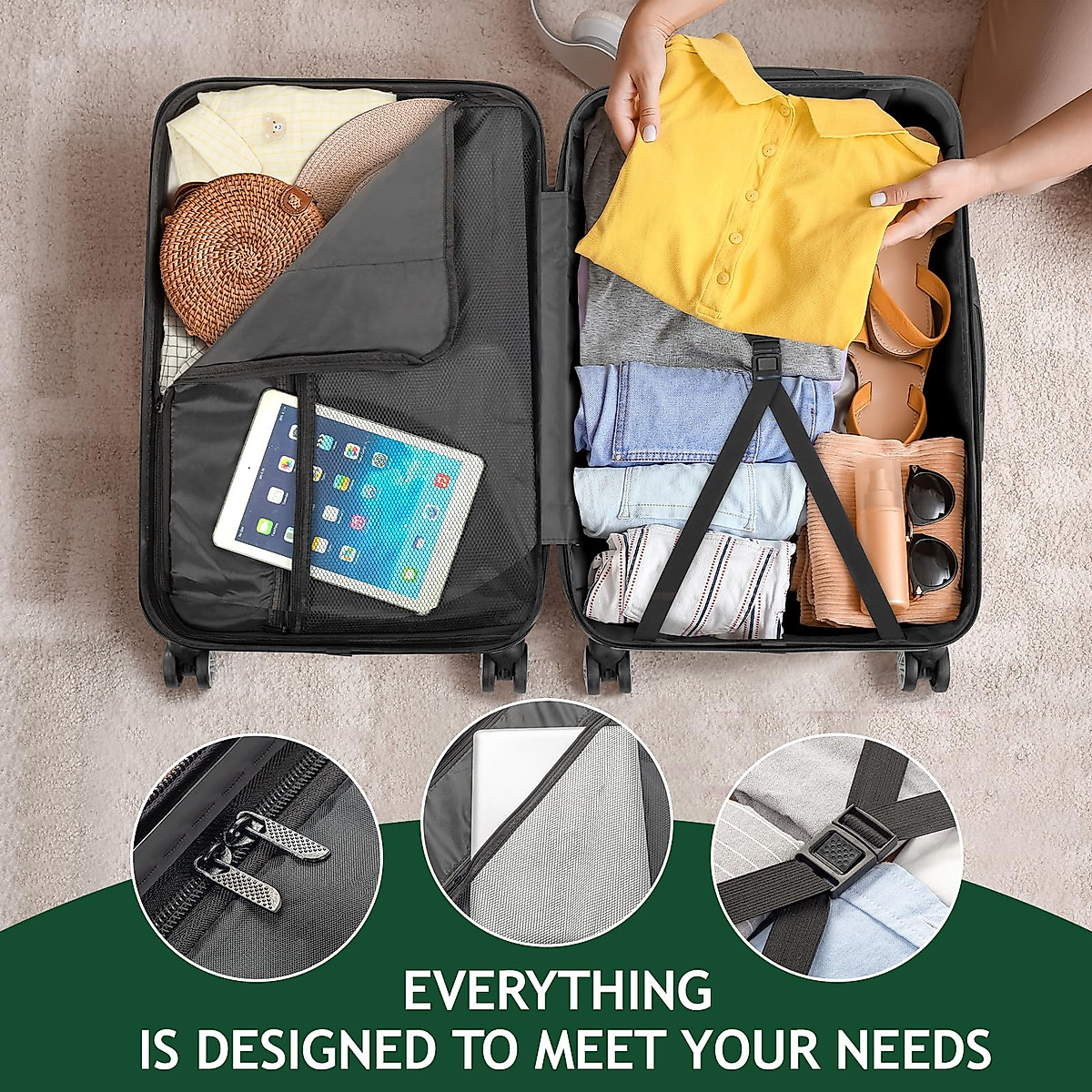 Karl home 4 Piece Luggage Sets, Travel Suitcase, Large Capacity Lightweight Luggage Sets with TSA Lock & Spinner Wheels, for Business, Travel, School Starts (16"/20"/24"/28"), Dark Gray