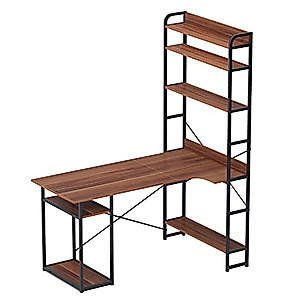 sogesfurniture Computer Desk 54 inches with 4 Tier Storage Shelves, Modern Large Office Desk Computer Table Studying Writing Desk Workstation with Bookshelf and Tower Shelf for Home Office