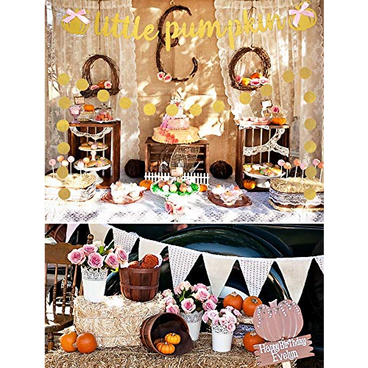 Gold Glittery Little Pumpkin Banner for Pumpkin Baby Shower Party Decorations, Thanksgiving Fall Theme Baby Shower Kid’s Birthday Party Decorations
