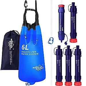 Membrane Solutions Gravity Water Filter Pro 6L with Extra Replacement WS02 Water Filter Straw (4 Pack)