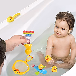 8 PCS Baby Bath Toys for Toddlers, Duck Spray Water Toy Bath Squirters Bath Boat Fishing Net, Bath Shower Tub Toys for Kids Toddlers