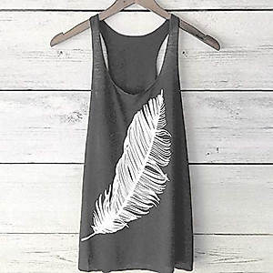 YOMXL Sexy Women Tank Tops Summer Feather Print Long Vest Loose Crop Racerback Athletic Yoga Tops Tee Gray