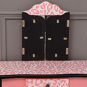 Guangshuohui Vanity Set with Mirror and Stool for Girls, Makeup Dressing Table with Drawer, Make Up Vanity Desk Princess Vanity Table for Girls (Red Leopard Print)