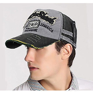 YULOONG Vintage Cotton Baseball Cap Denim Frayed Edge Sunhat Adjustable Unisex