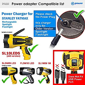 T-Power Ac Adapter for 12V Stanley FatMax LED SL1M09 SL5W09 HID0109 FL5W10 FL3WBD Waterproof LED Rechargeable Spotlight p,n: HT73005A Charger Power Supply
