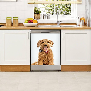 Dishwasher Magnet Sticker Goldendoodle Puppy American Flag Studio Portrait Magnetic Refrigerator Sticker Appliance Covers Home Kitchen Decor for Fridge Metal Door Garage 23x26in