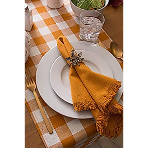 DII Heavyweight Fringed Check Tabletop Collection, Table Runner, 14x72, Pumpkin Spice
