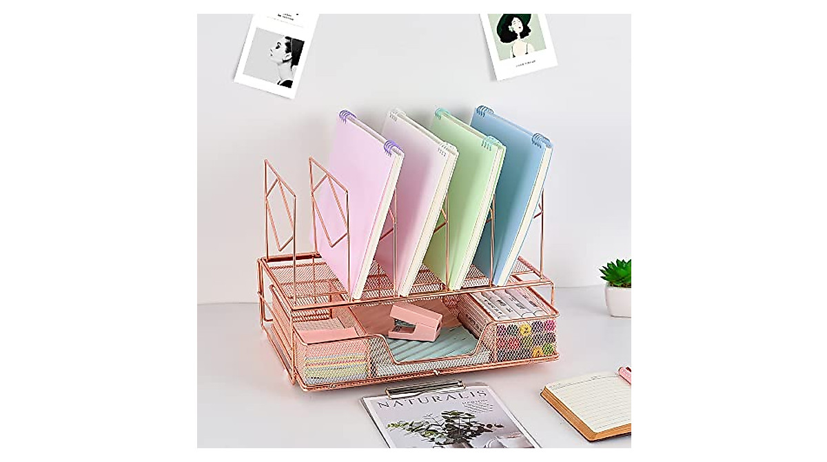 Stylish Rose Gold Desk Organizer with File Holder & Drawer