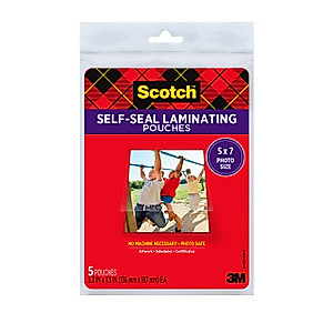 Scotch Glossy Document or Photo Laminating Pouch, 5 x 7 Inches, 5-Pack (PL905)