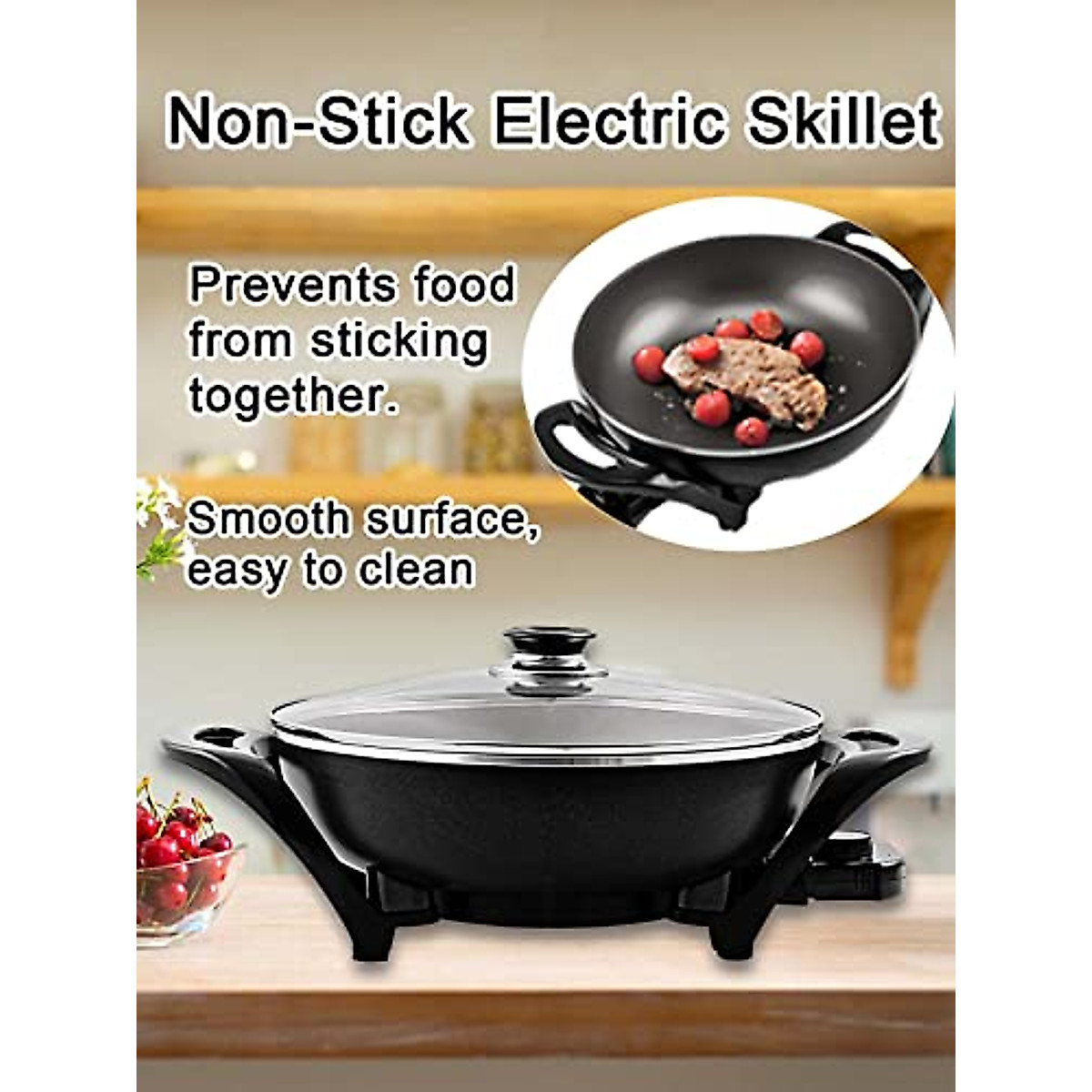 13 Inch Nonstick Electric Skillet - for Roast Fry Steam