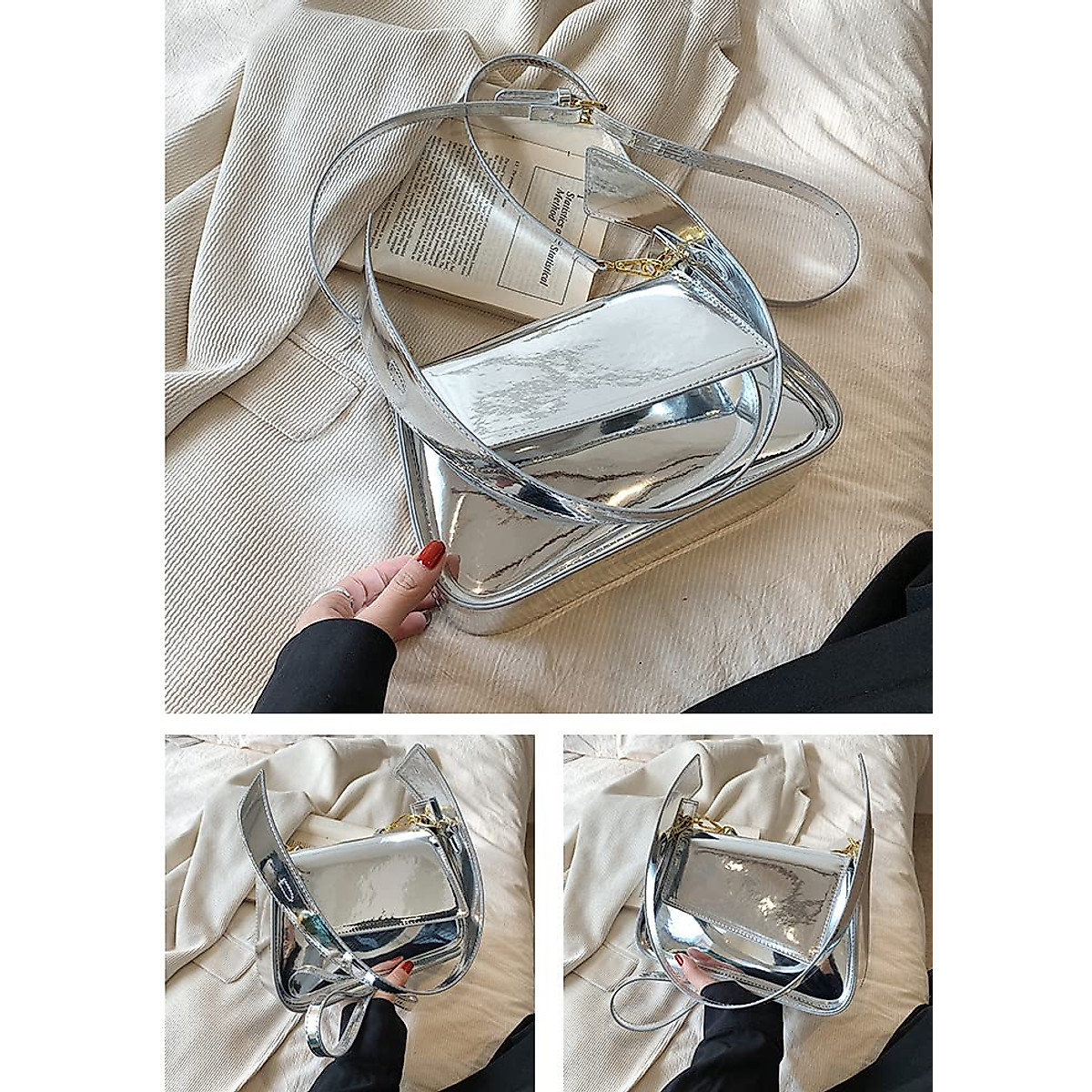 Hobo Bags for Women Patent Leather Tote Shiny Crossbody Bags Satchel Glossy Shoulder Bag Stylish Evening Purses 2023