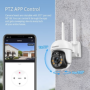 INQMEGA TUYA PTZ Camera Outdoor, 3MP Security Home Surveillance Camera with 2.4G WiFi, Waterproof IP Wireless Camera, Color Night Vision，Two-Way Audio, Motion Detection, Cloud & SD Card