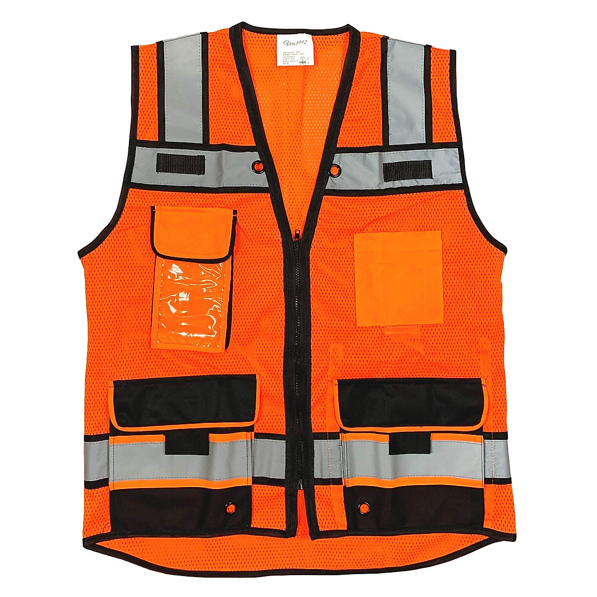 REXZUS (B Engineer Safety Vest, High Visibility Reflective Safety, Vest Mesh with Zipper and pockets (Orange, Large)