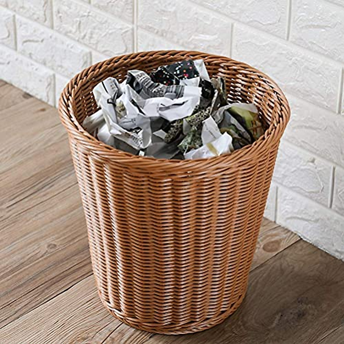 Paper plastic wastebasket Waste Basket Garbage Container Bin Plastic Woven Storage Baskets Decorative Round Trash Can for Bedroom Desktop Utility Rooms garbage container Garages retro waste bin