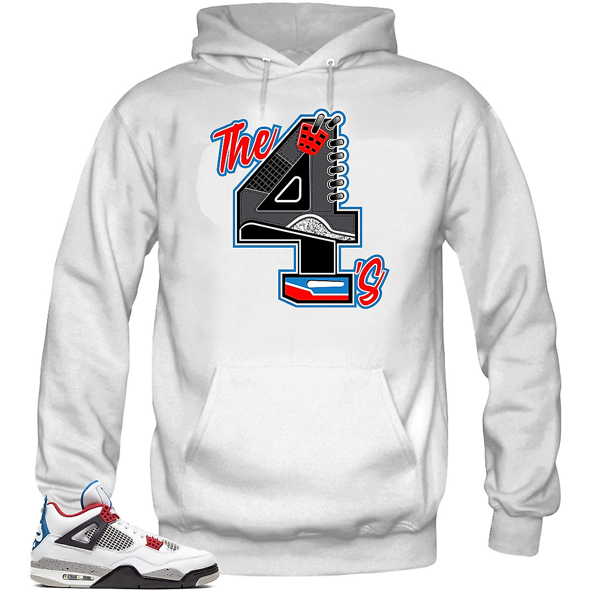 SNELOS Jordan Retro 4 What The Match Shirts (Jordan 4 What The - The 4's Hoodie (White), M)