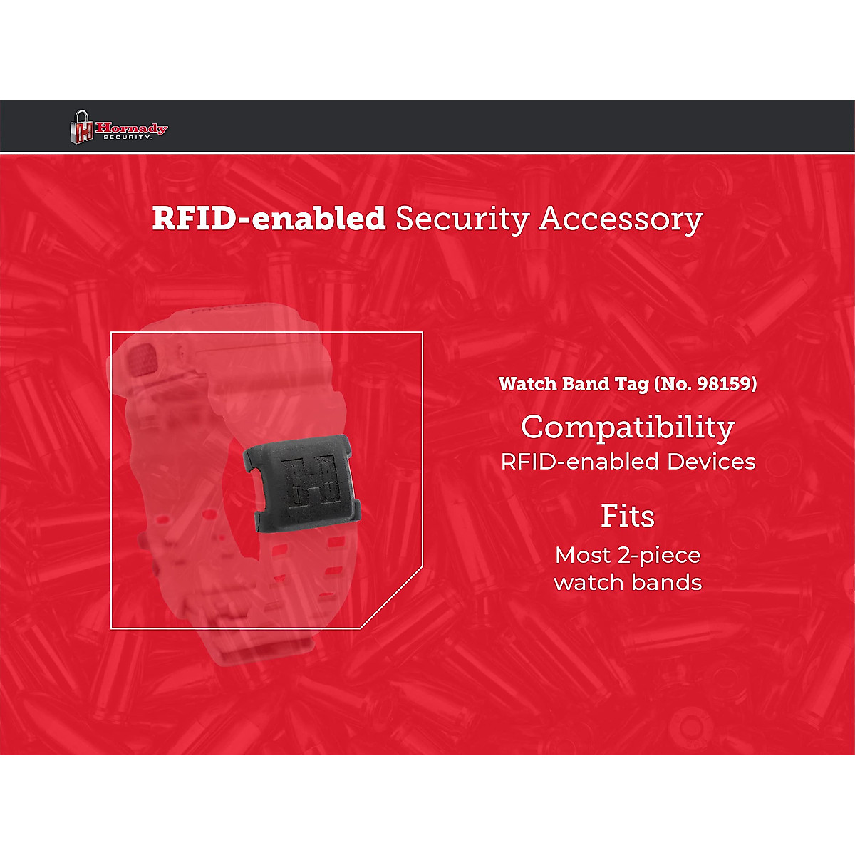 Hornady RFiD Watch Band Tag - Universal RFID Tag Attaches to your Watch Band, Opens Your RFID Safe - Keep Your Safe Key Accessible, Slips Onto Your Watch Band - Black Logo