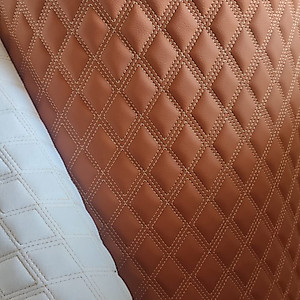 Tong Gu Double Thread Quilted Faux Leather Vinyl Fabric Foam Backing Diamond Upholstery Material (Brown)