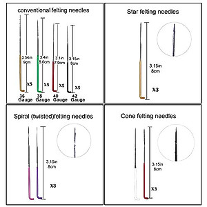 Mayboos 35 Pcs Needle Felting Needles,Wool Felting Supplies with 4 Types Star,Twisted,Cone,Triangular Felting Needles Color Coded Wool Felting Needles Tool Kit with Needle Box