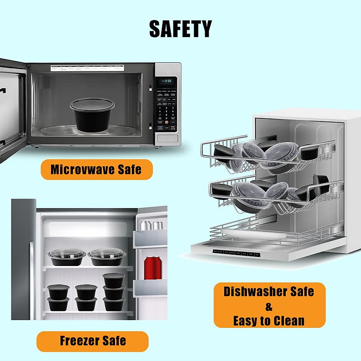 16 oz Meal Prep Rectangular Black Containers with Clear Lids - 50 Sets, Disposable Food Containers, To Go Food Container, Take Out Food Containers