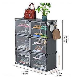 NiHome Shoe Rack Organizer Storage Bin Box - 24 Pairs Closet Shoe Storage with Doors- Stackable Plastic Shoe Storage Box - Free Standing Shoe Rack for Entryway Garage Bedroom