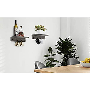 Coat Key Hooks with Storage Shelf, Wall Mounted Entryway Shelf Coat Hooks Set of 2 Solid Wood Hallway Hanging Shelf for Key Hat, Rustic Green