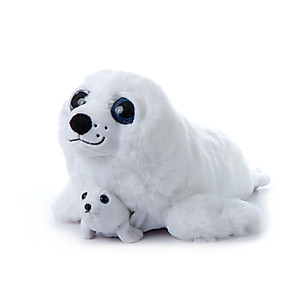 The Petting Zoo Mom and Baby Harp Seal Stuffed Animal, Gifts for Kids, Pocketz Ocean Animals, Harp Seal Plush Toy 14 inches