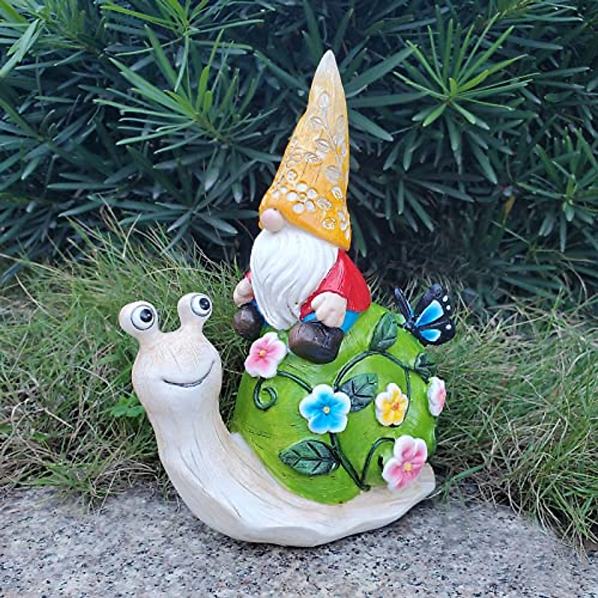 CYnice Garden Gnome Statue Outdoor Decor - Garden Gnomes Sitting on Snail Statue for Garden Yard Patio Lawn Decorations,Gnome Gifts