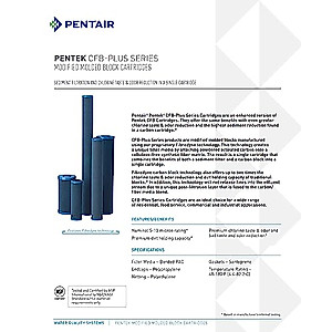 Pentair Pentek CFB-Plus10BB Big Blue Carbon Water Filter, 10-Inch, Whole House Fibredyne Modified Molded Carbon Block Replacement Cartridge, 10" x 4.5", 5-10 Micron, Pack of 12